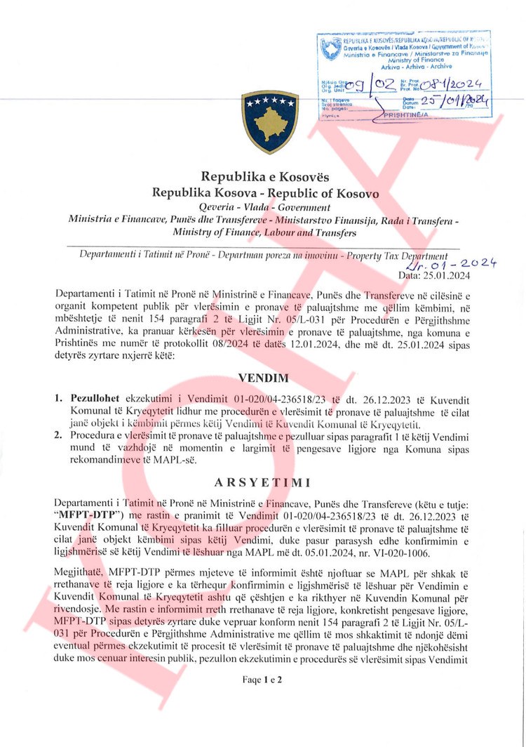 Këmbimi i pronave në Prishtinë: Pezullohet ekzekutimi i vendimit, lënda ...